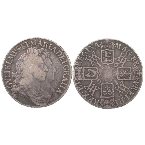 1691 William and Mary silver Crown (S 3433), TERTIO edge (nF/F).