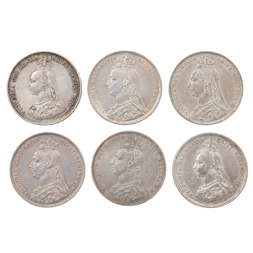 Jubilee Head Shillings (6) - Victorian date run 1887, 1888, 1889, 1890 ...