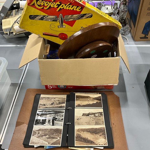 Box of items to include postcards and other items