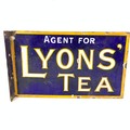 An 'Agent for Lyons Tea' double-sided advertising enamel sign with ...
