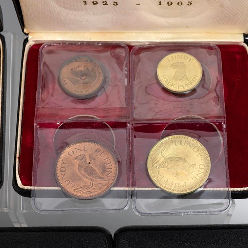 Lundy, 1925-1965 Proof Sets (5) - four-coin Puffin proof sets, all boxed.