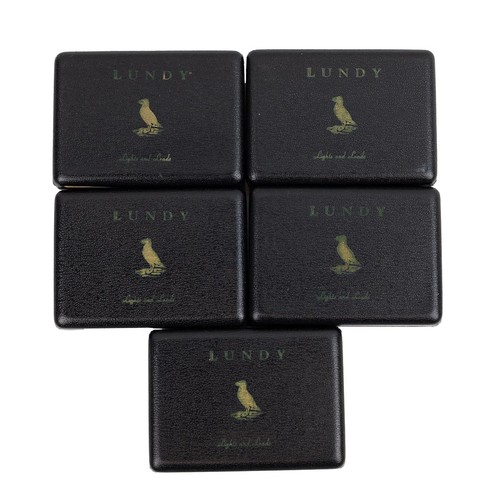 Lundy, 1925-1965 Proof Sets (5) - four-coin Puffin proof sets, all boxed.