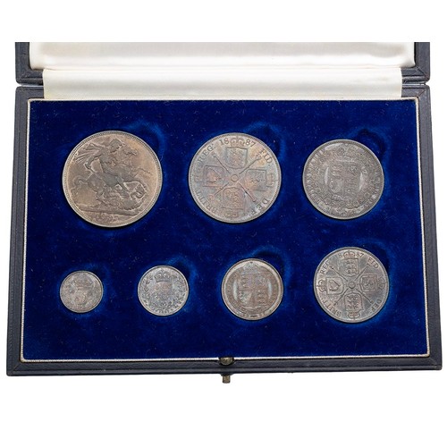 1887 Victoria 7-coin set, including Crown, Double Florin, Halfcrown ...