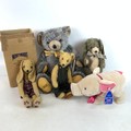 A collection of five Merrythought bears, with original labels ...