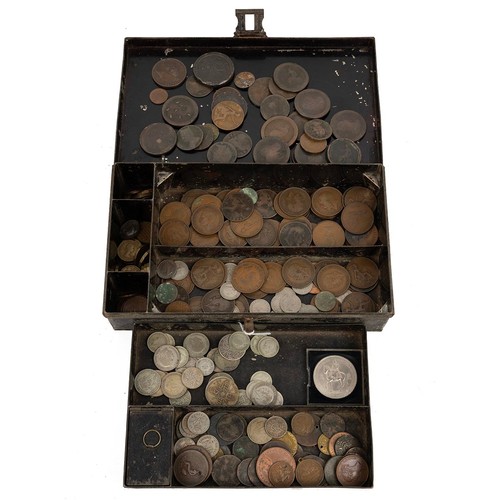 Coin Collection - tin of British copper and bronze currency and tokens ...