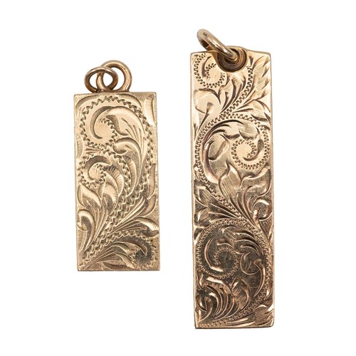 Two 9ct gold ingots with engraved decoration, hallmarked Sheffield ...
