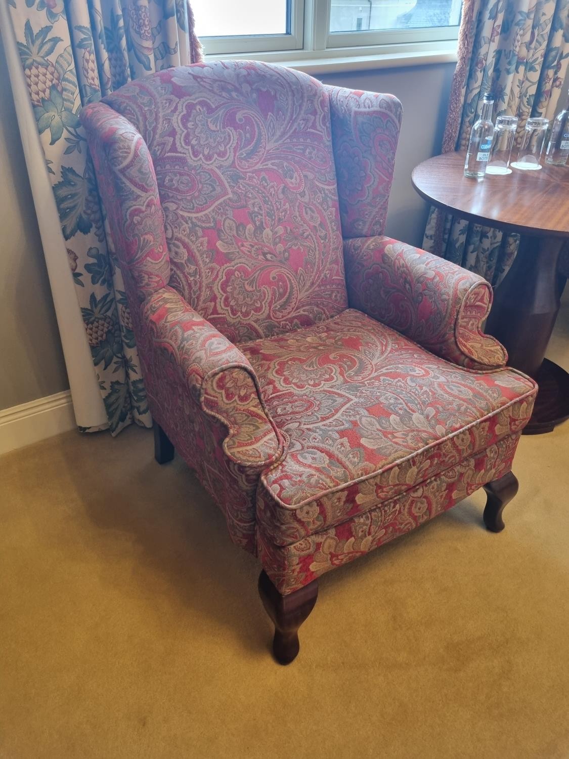 A Floral Rust Coloured Wingback Armchair . Height 100 x 66 x 70 cm ...