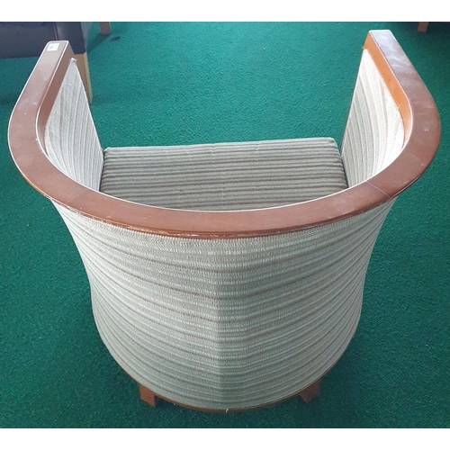 A Timber show frame Tub chair , stripped upholstery. H 72 x 66 x 66 ...