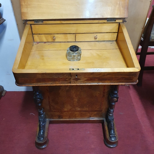 A 19th Century Walnut and Veneered Davenport with green leather insert ...