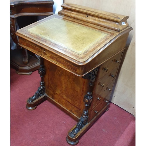 A 19th Century Walnut and Veneered Davenport with green leather insert ...