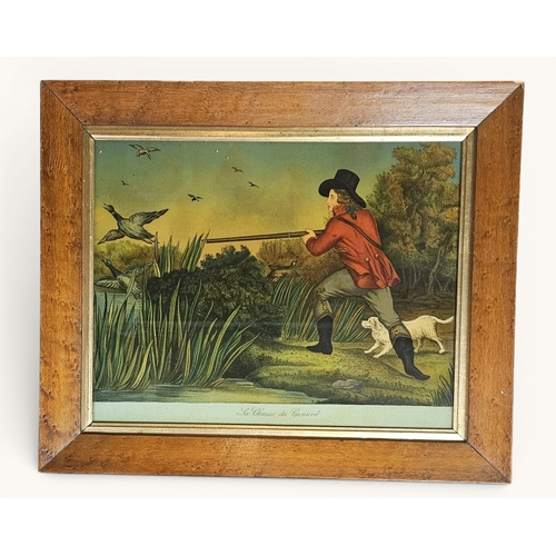 Le Chasse de Couard. A coloured Print in eglomise glass with birds eye ...