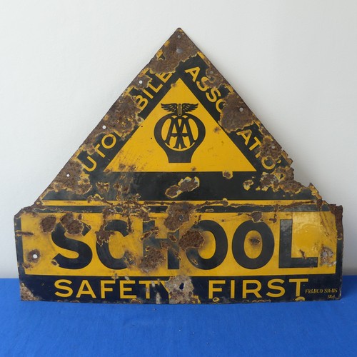 An AA Motoring School Enamel Safety First Road Sign, marked Franco ...