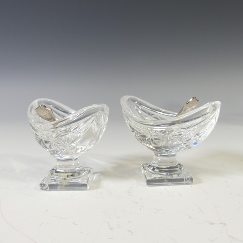 A pair of Waterford cut crystal navette form Salt Cellars, with silver ...