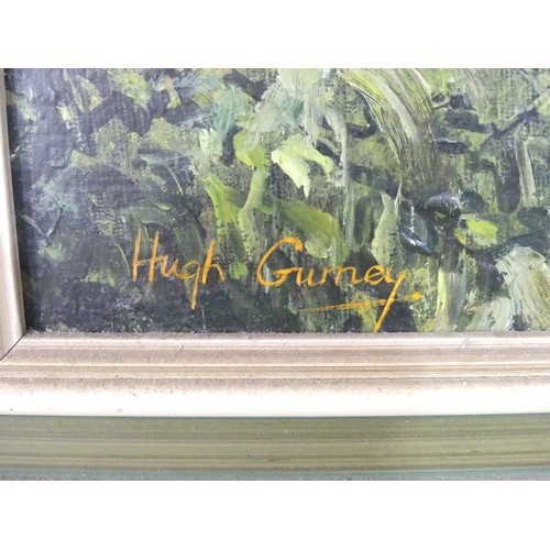 Hugh Gurney (British, b.1932), Cattle grazing in a wooded landscape ...