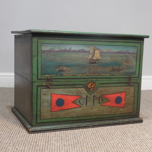 A Vintage painted Admirals Box, top depicting the ship 'Serica', W 51 ...