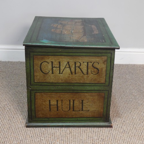 A Vintage painted Admirals Box, top depicting the ship 'Serica', W 51 ...