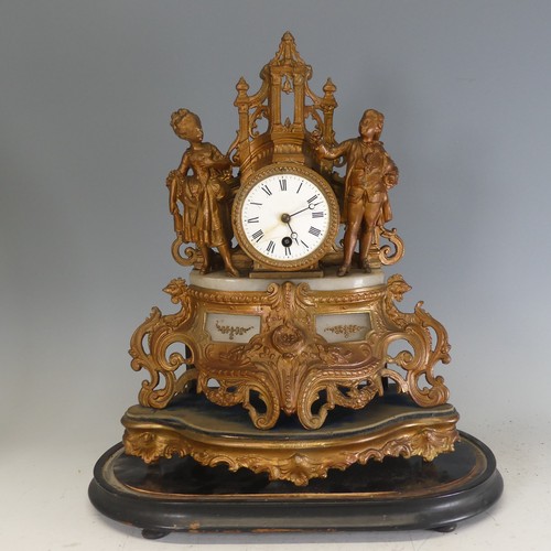 A 19th century French gilt metal and onyx mantel Clock, house in glass ...
