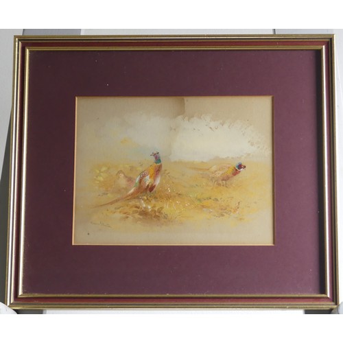 James Stinton (British, 1870-1961), Pheasants and hen in a clearing ...