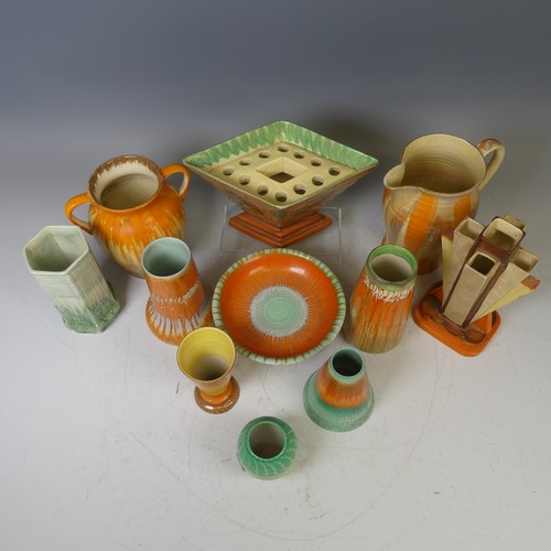 A Myott and Sons Art Deco pottery fan Vase, of stepped form, decorated ...