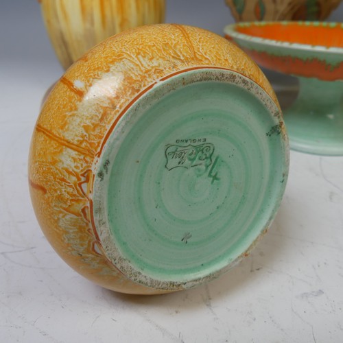 A Myott and Sons Art Deco pottery fan Vase, of stepped form, decorated ...