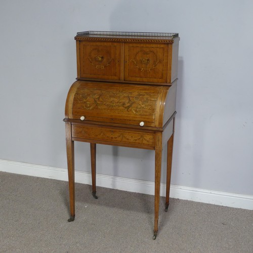 An Edwardian Sheraton Revival satinwood ladies cylinder writing Desk ...