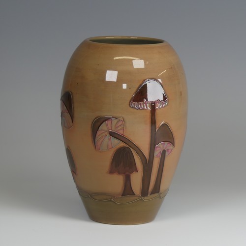 A Moorcroft pottery Mushroom pattern vase, of brown ground ovoid form ...