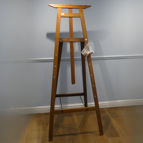 A 19th century pine artist Easel, with adjustable wooden pins, W 77 cm ...