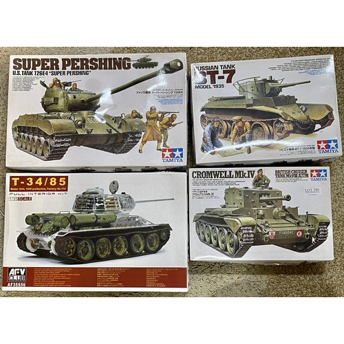4 X TAMIYA TANKS INC. CROMWELL MK IV, RUSSIAN BT 7, US SUPER PERSHING ...