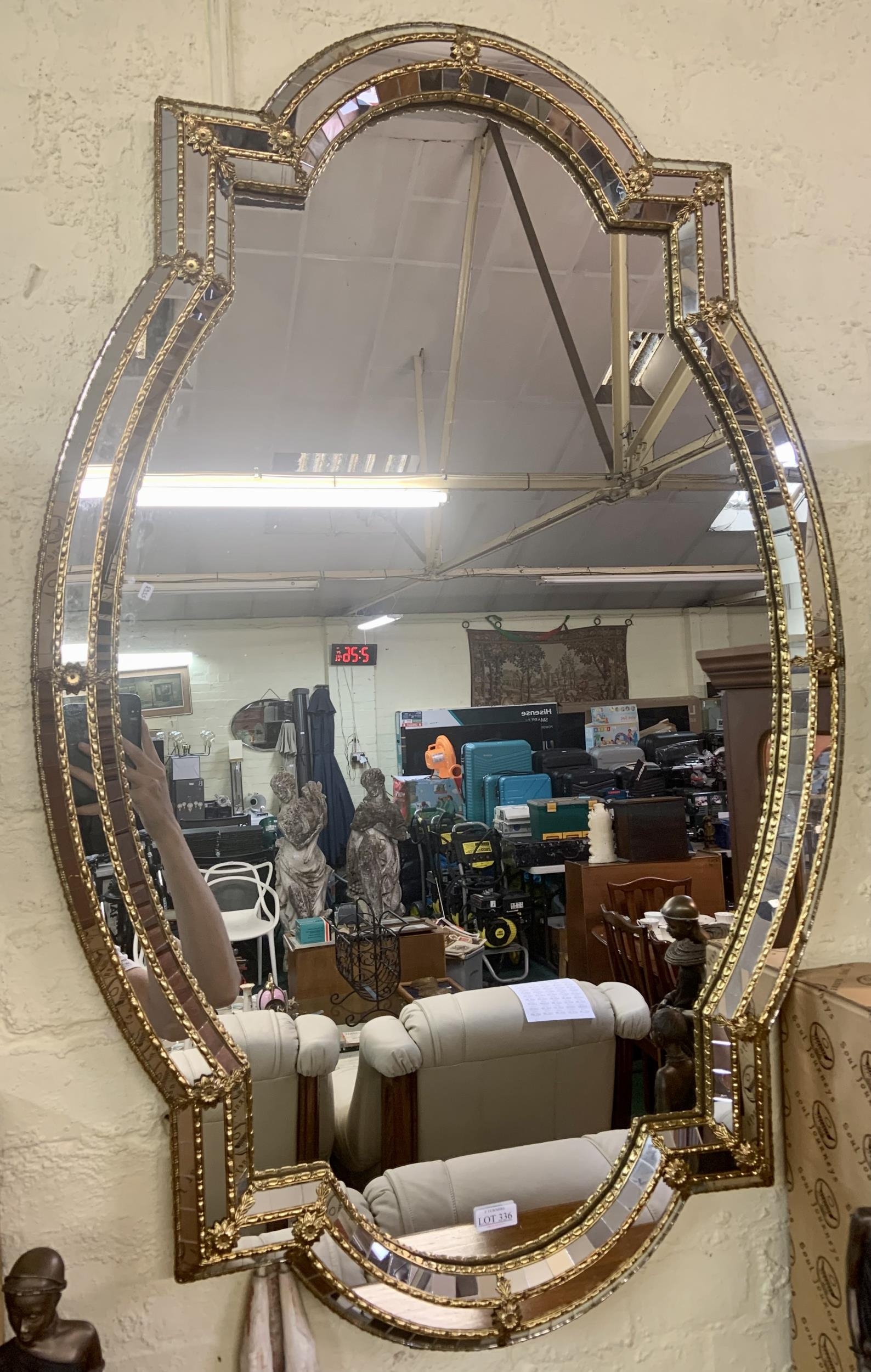 A Rare Faceted Mirror with Mosaic of Mirrors, Flowers and Brass ...