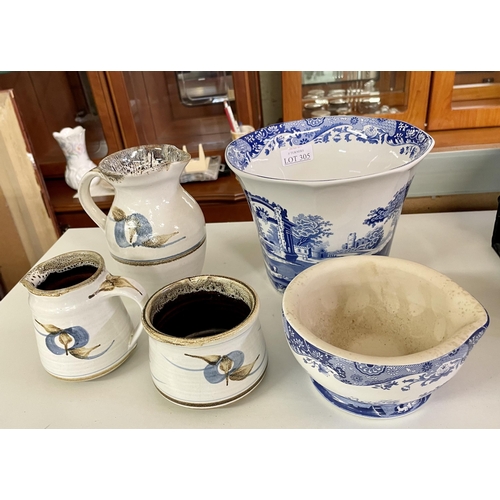 5 X VARIOUS POTTERY ITEMS INC. A SPODE PLANTER AND BOWL, TOGETHER WITH ...
