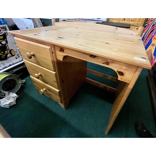 SMALL PINE DESK WITH THREE DRAWERS TO ONE SIDE 74CM HIGH 91CM WIDE 50CM ...