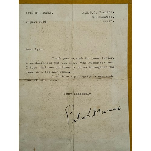 AUTOGRAPH - A LETTER SIGNED BY PATRICK MACNEE DATED 1966 - A TYPED ...