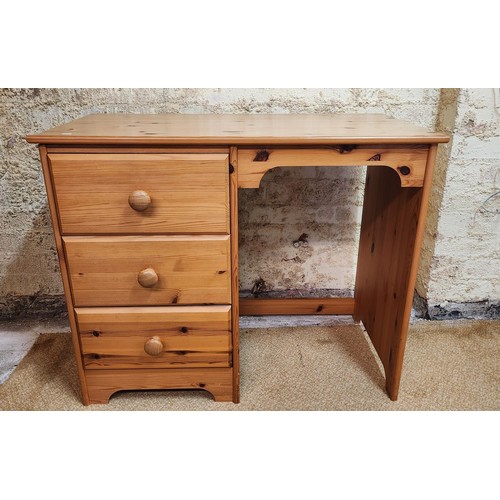 SMALL PINE DESK WITH THREE DRAWERS TO ONE SIDE 74CM HIGH 91CM WIDE 50CM ...