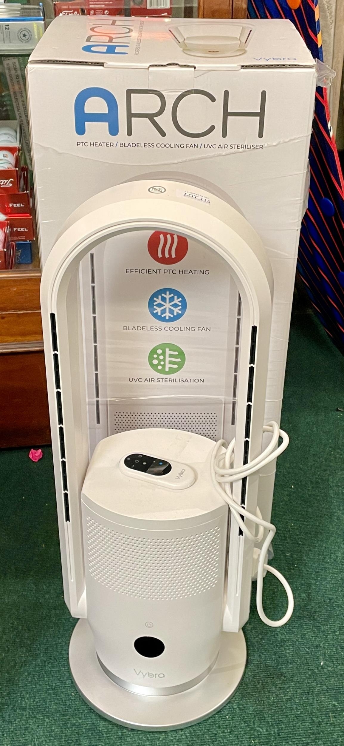 BOXED VYBRA ARCH HEATER/COOLING FAN/AIR STERILISER WITH R/C