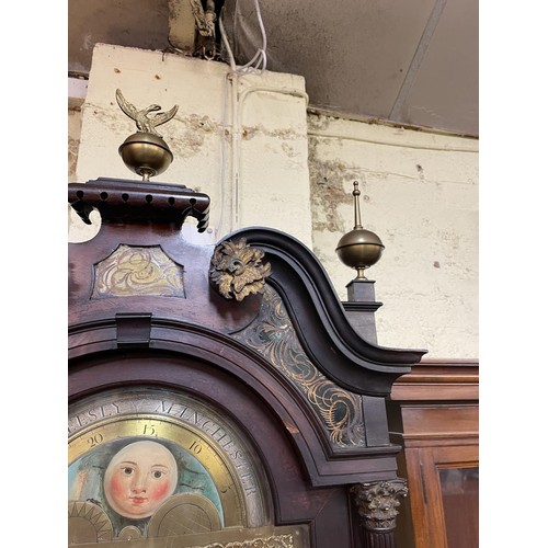 REGENCY FLAME MAHOGANY LONG CASE CLOCK, SCROLL SWAN NECK PEDIMENT WITH ...