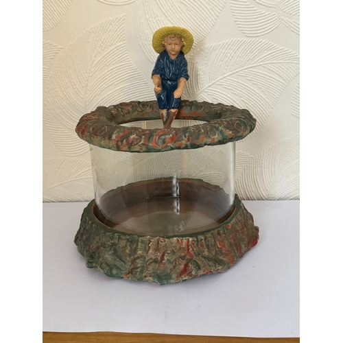 EARLY 20TH C. GERMAN GLASS FISH TANK, TERRACOTTA BASE AND RIM TOGETHER ...