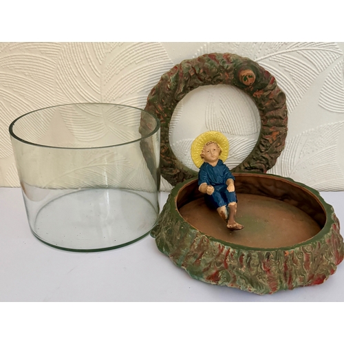 EARLY 20TH C. GERMAN GLASS FISH TANK, TERRACOTTA BASE AND RIM TOGETHER ...