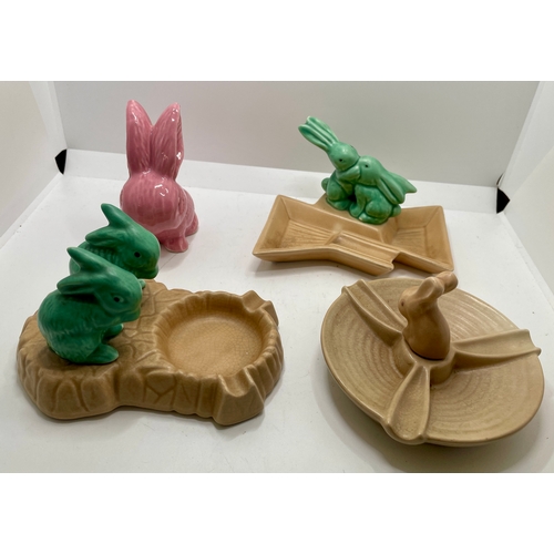 FOUR (4) SYLVAC RABBIT ITEMS - A PINK RABBIT FIGURE, ART DECO STYLE ...