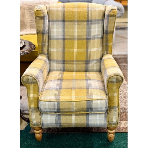 DUNELM Oswald Check Wingback Armchair IN OLD GOLD