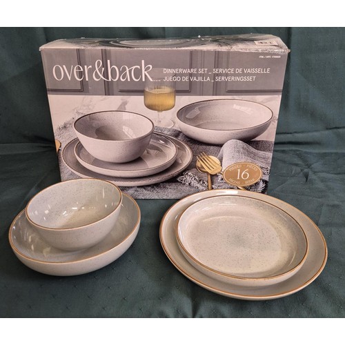 BOXED 15 PIECE OVER AND BACK STONEWARE STYLE DINNERWARE SET - 4 LARGE ...