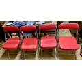 4 X RED REXENE AND CHROME FOLDING CHAIRS