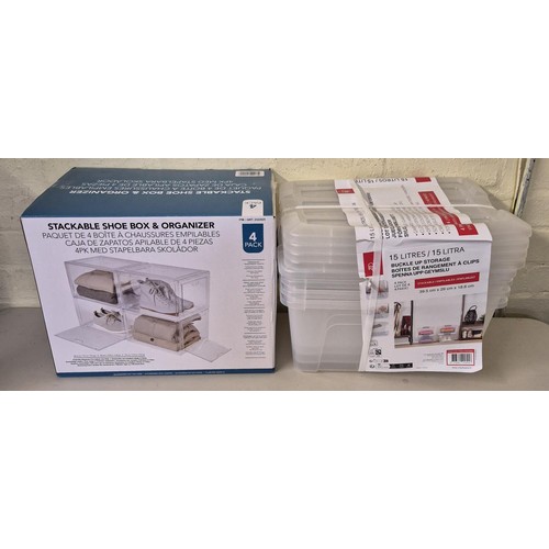BOXED SET OF THREE STACKABLE DISPLAY/ STORAGE BOXES TOGETHER WITH A SET ...