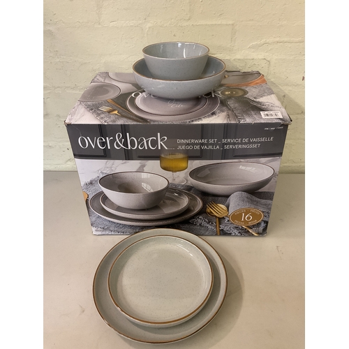 BOXED 16 PIECE OVER AND BACK STONEWARE STYLE DINNERWARE SET - 4 LARGE ...