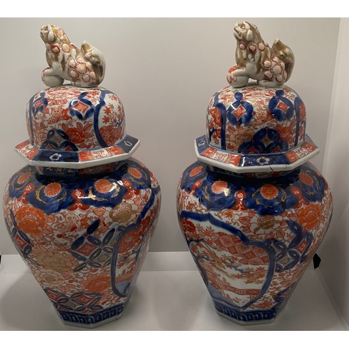 A Well-matched pair of Japanese 19th Century Imari Vases with Shi-Shi ...