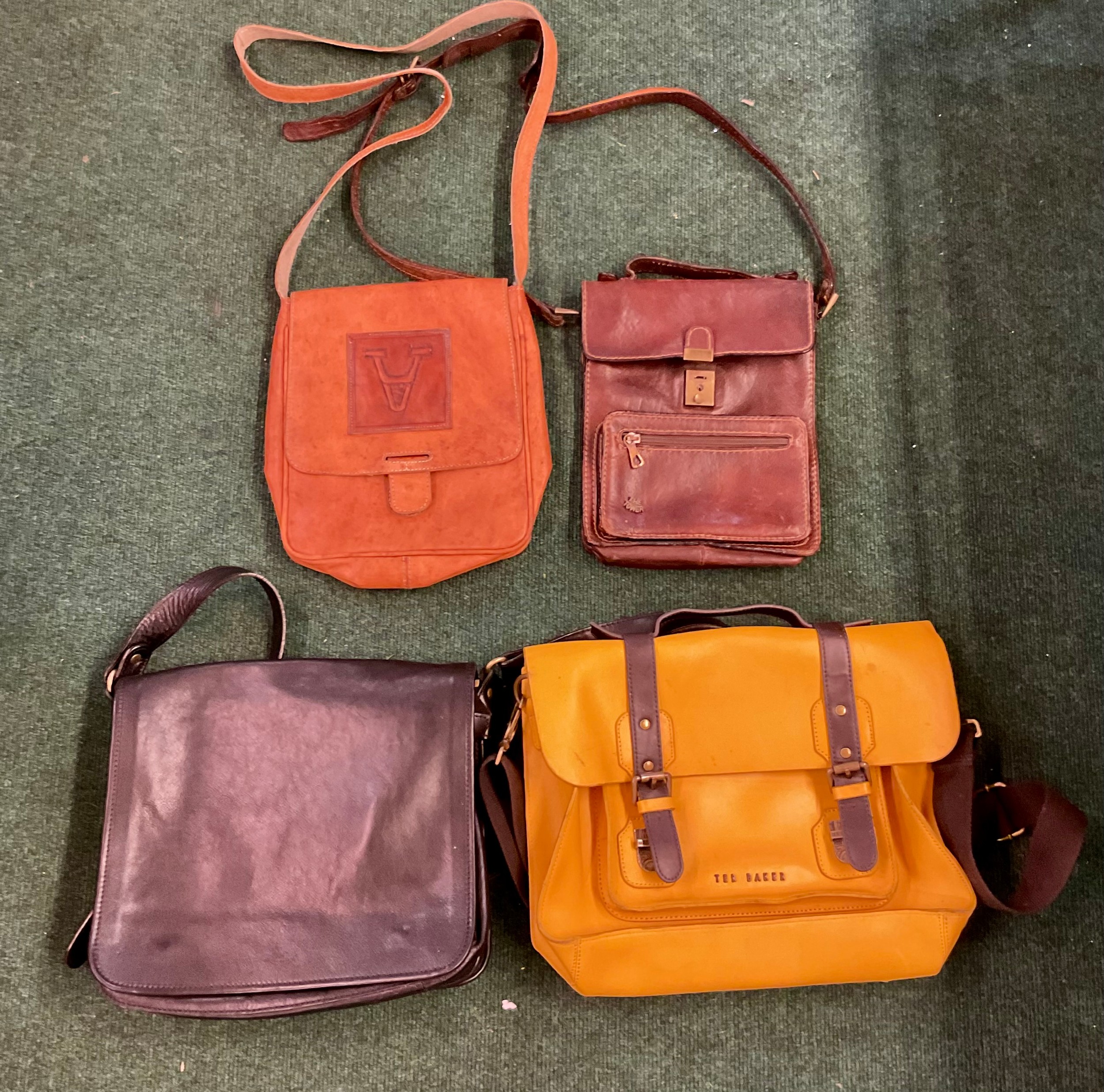 COLLECTION OF 4 LEATHER SATCHELS ONE BRANDED “THE TOWER” WITH A YELLOW LEATHER TED BAKER SATCHEL - A