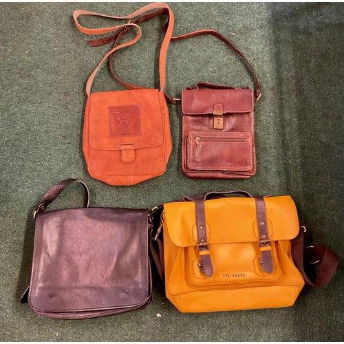 COLLECTION OF 4 LEATHER SATCHELS ONE BRANDED “THE TOWER” WITH A YELLOW ...