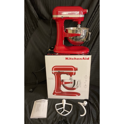 BOXED KITCHENAID 5.2L 5KSM55 STAND MIXER IN RED WITH THREE PADDLES AND BOWL