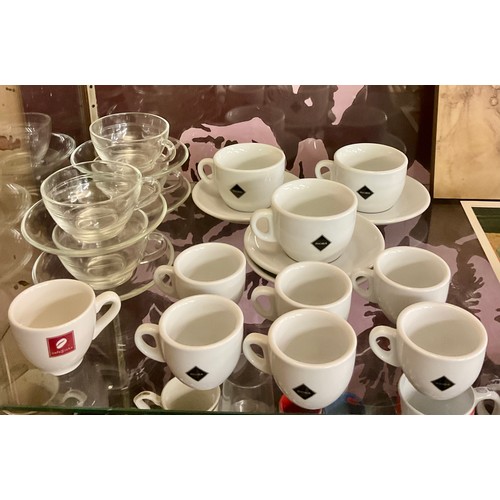 A RIOBA COFFEE SET, 9X CANS, 4X SAUCERS AND OTHER GLASS COFFEE CANS AND ...