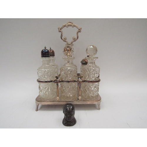 A Walker & Hall silver plated condiment stand with moulded glass ...