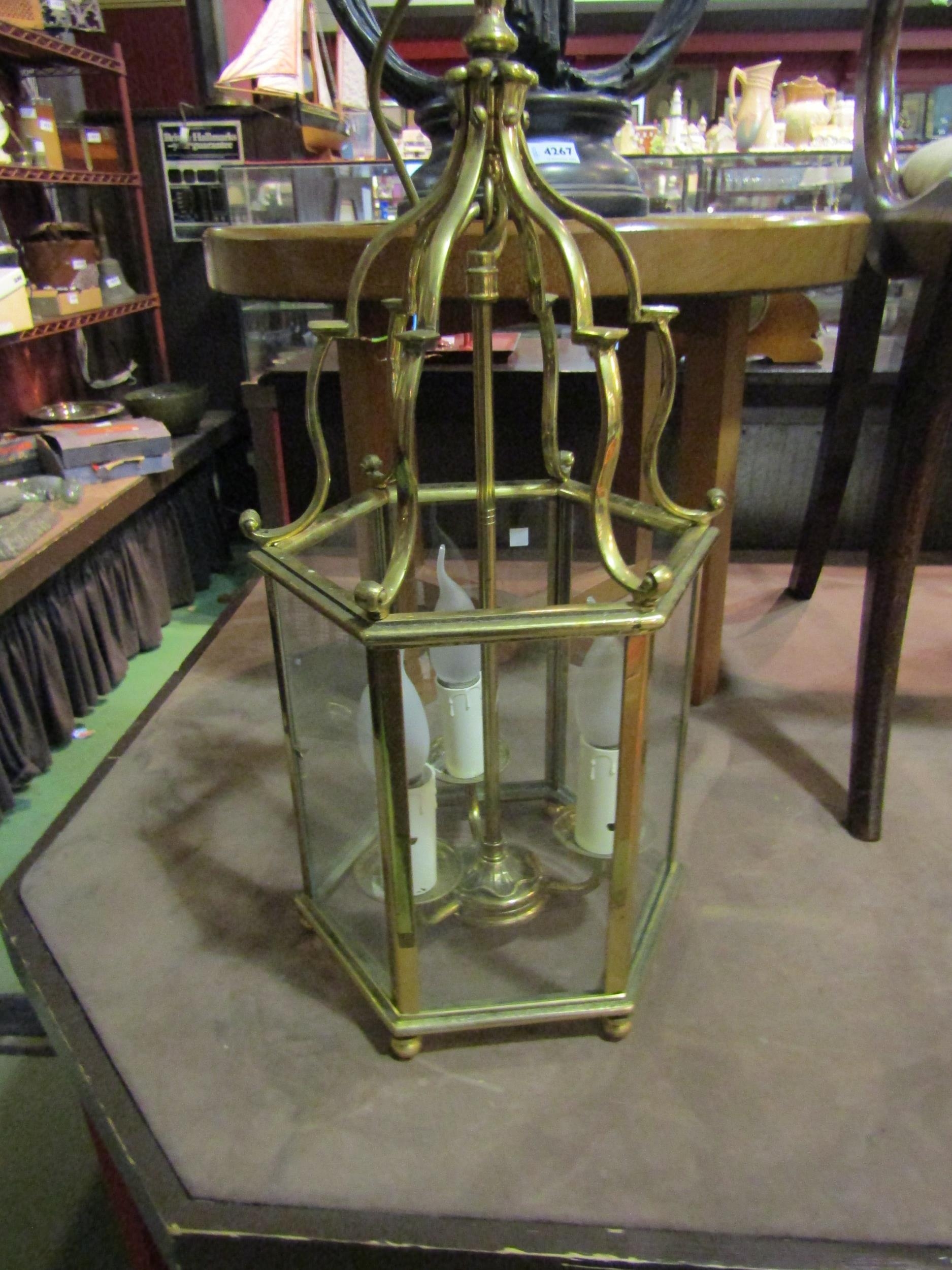 A Christopher Wray Georgian style, brass and glass pendant lantern ...
